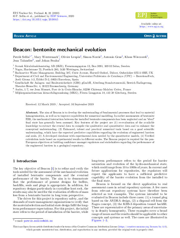 (PDF) Beacon: bentonite mechanical evolution