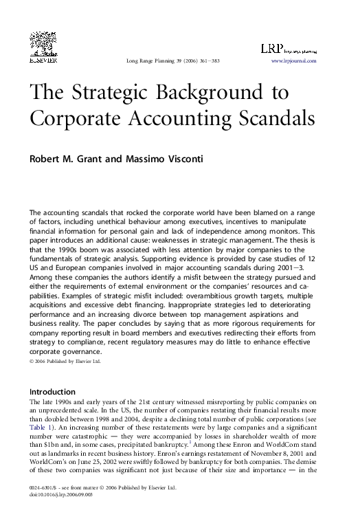 (PDF) The Strategic Background to Corporate Accounting Scandals