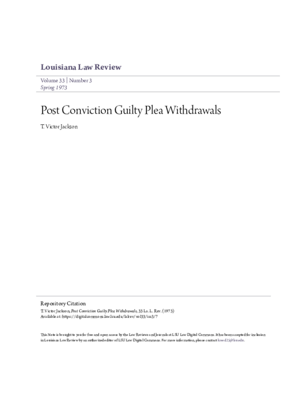 (PDF) Post Conviction Guilty Plea Withdrawals
