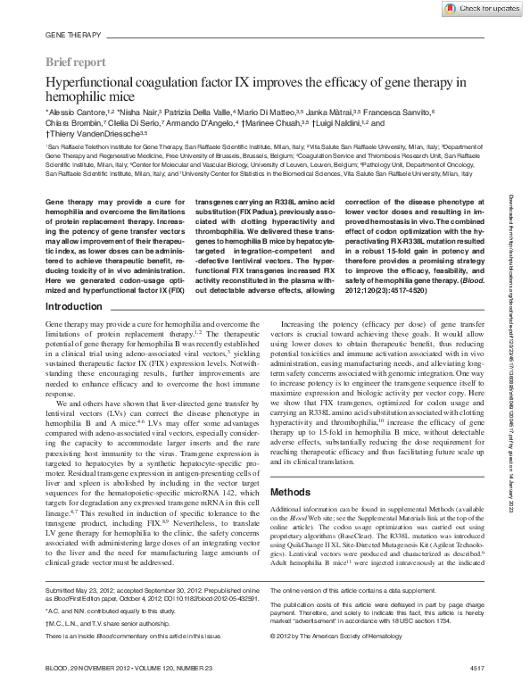 (PDF) Hyperfunctional coagulation factor IX improves the efficacy of ...