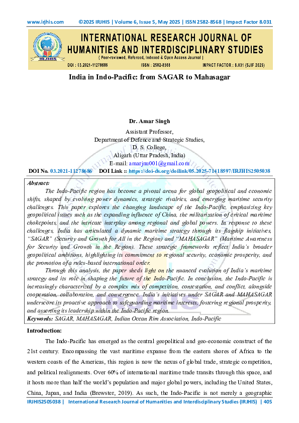 (PDF) India in Indo-Pacific: from SAGAR to Mahasagar