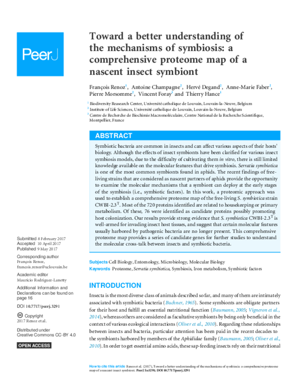 (PDF) Toward a better understanding of the mechanisms of symbiosis: a ...