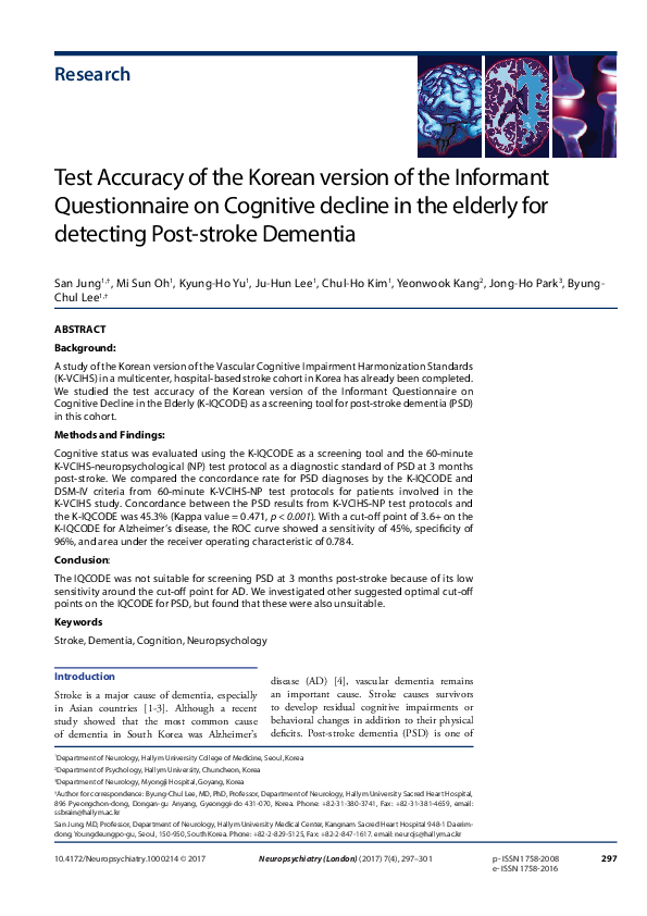 (PDF) Test Accuracy of the Korean version of the Informant ...
