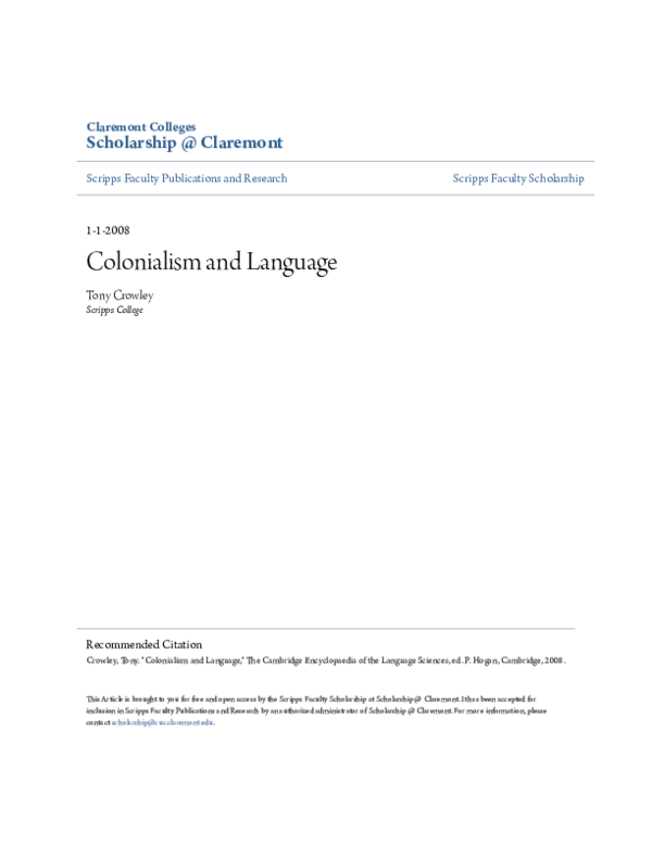 (PDF) Colonialism and Language