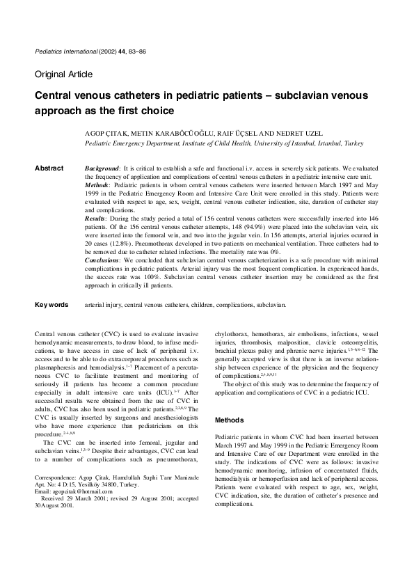 (PDF) Central venous catheters in pediatric patients - subclavian ...