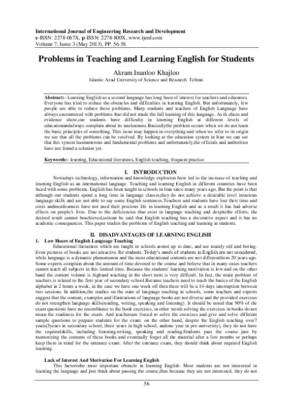 (PDF) Problems in Teaching and Learning English for Students