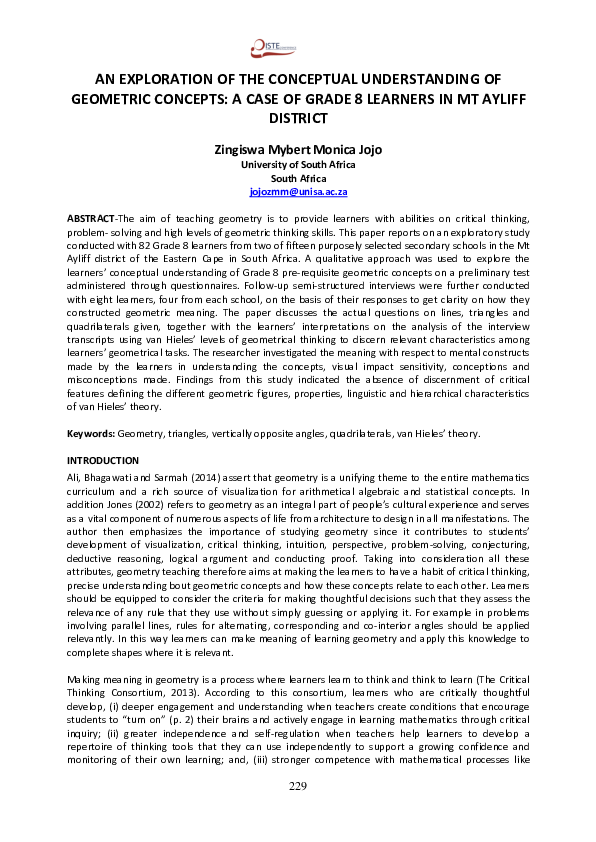 (PDF) An Exploration of the Conceptual Understanding of Geometric ...