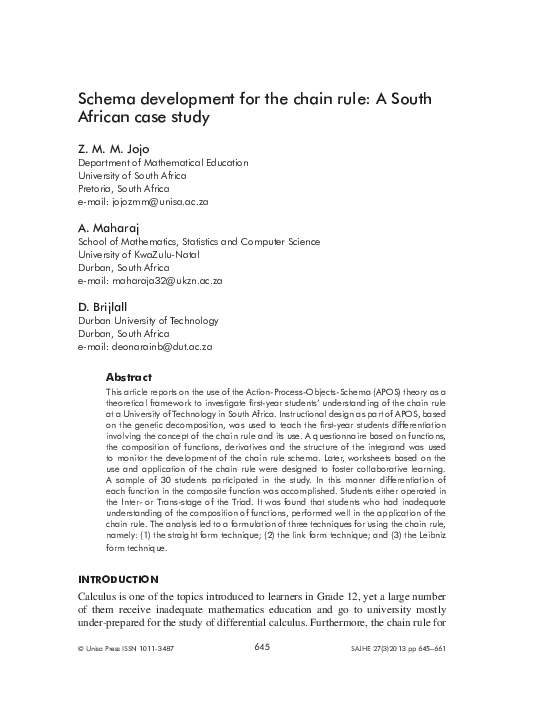 (PDF) Schema development for the chain rule: A South African case