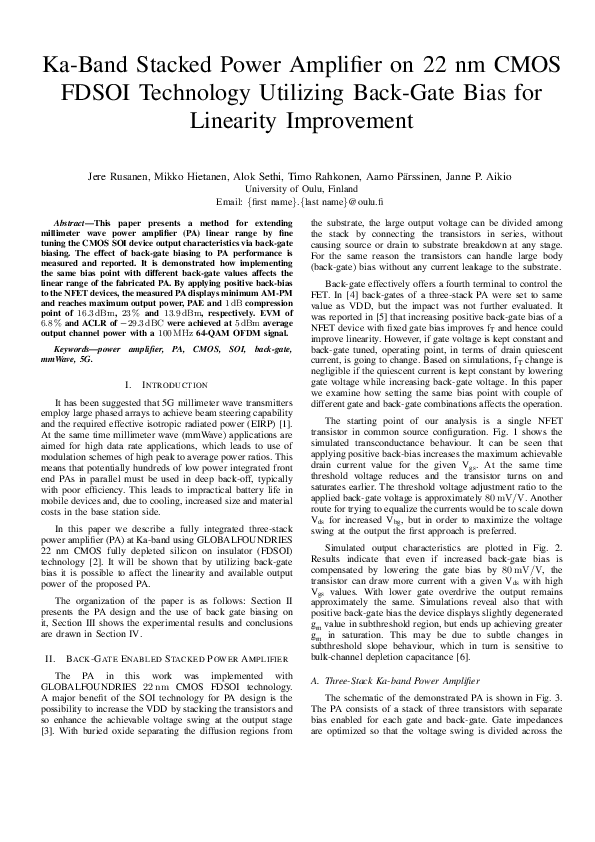 (PDF) Ka-Band Stacked Power Amplifier on 22 nm CMOS FDSOI Technology ...
