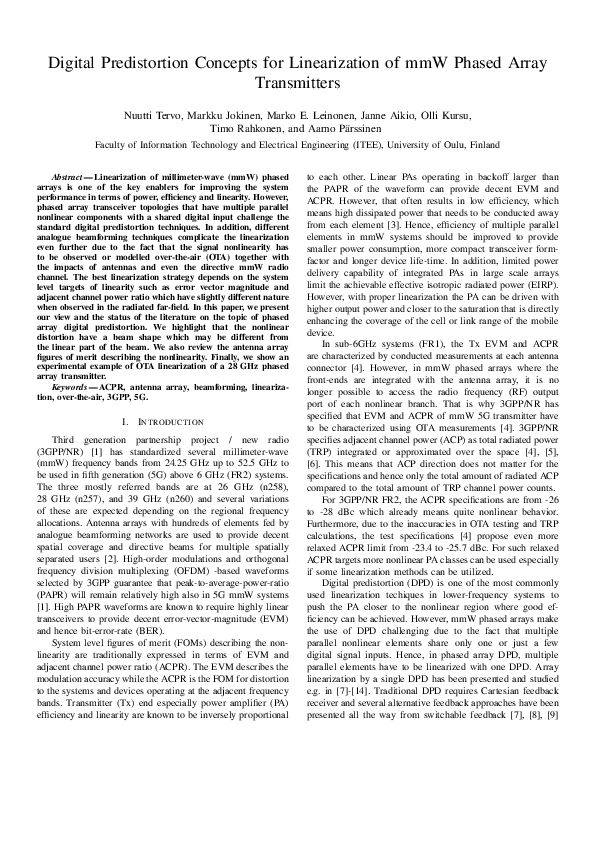 (PDF) Digital Predistortion Concepts for Linearization of mmW Phased ...
