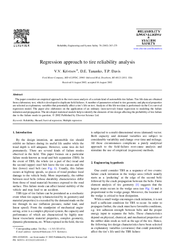 (PDF) Regression approach to tire reliability analysis