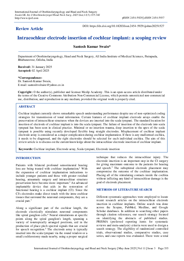 (PDF) Intracochlear electrode insertion of cochlear implant: a scoping ...