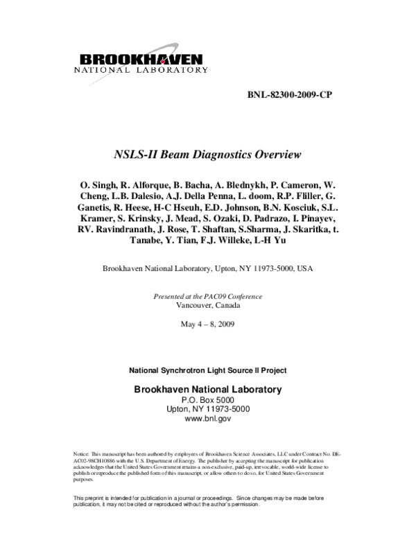 (PDF) NSLS-II Beam Diagnostics Overview