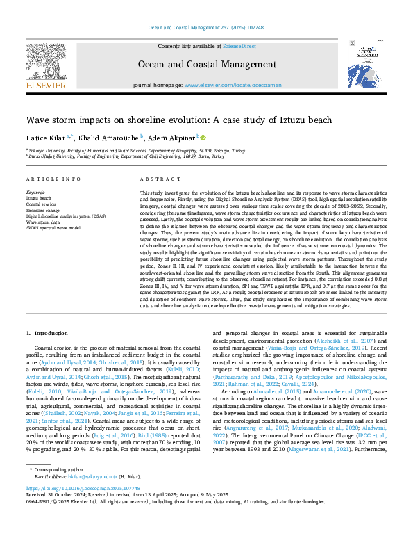 (PDF) Wave storm impacts on shoreline evolution: A case study of Iztuzu ...