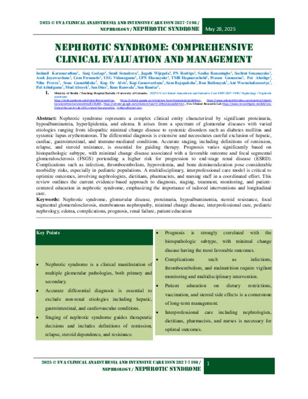 (PDF) Nephrotic Syndrome Comprehensive Clinical Evaluation and Management