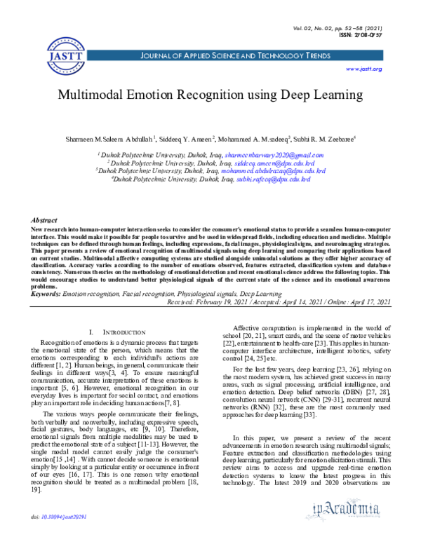 (PDF) Multimodal Emotion Recognition using Deep Learning