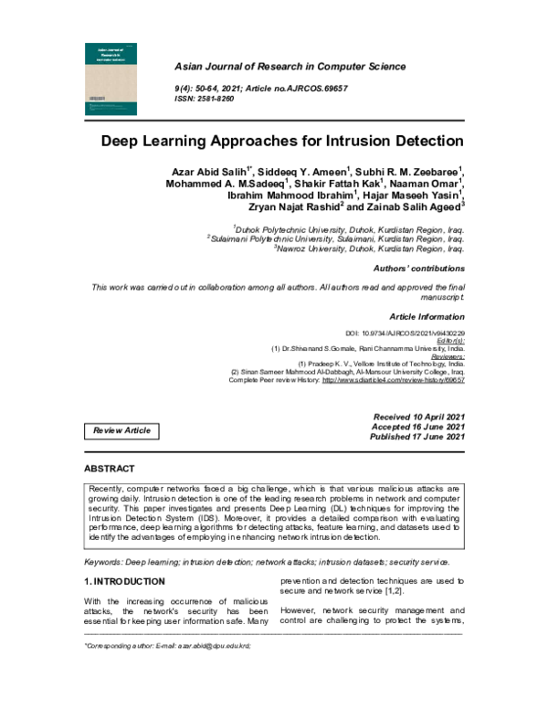 (PDF) Deep Learning Approaches for Intrusion Detection