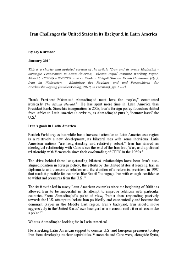 (PDF) Iran Challenges the United States in Its Backyard, in Latin America
