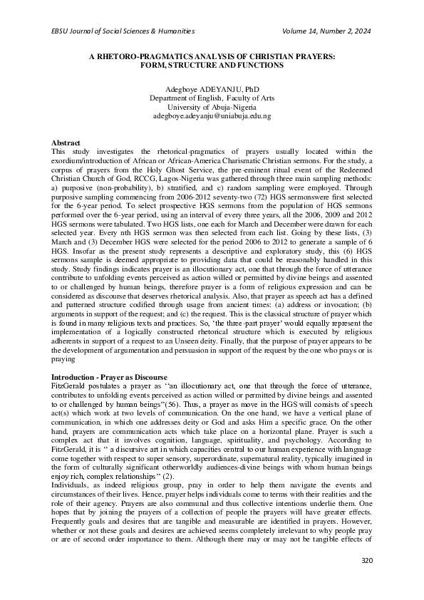 (PDF) A RHETORO-PRAGMATICS ANALYSIS OF CHRISTIAN PRAYERS: FORM ...