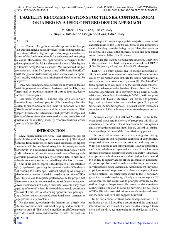 (PDF) Usability Recommendations for the SKA Control Room Obtained by a ...