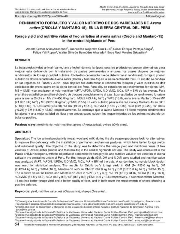 (PDF) Rendimiento forrajero y valor nutritivo de dos variedades de ...