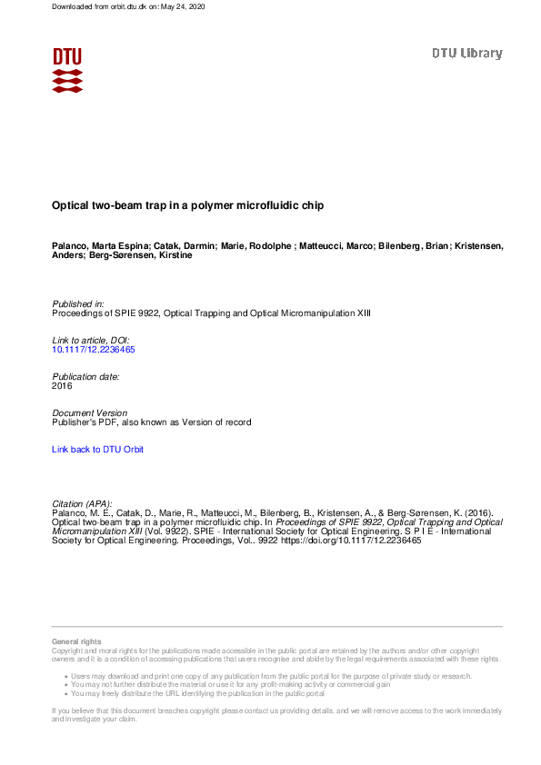 (PDF) Optical two-beam trap in a polymer microfluidic chip