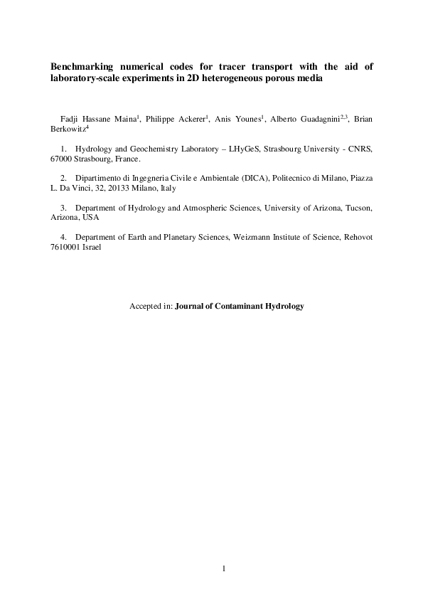 (PDF) Benchmarking numerical codes for tracer transport with the aid of laboratory-scale ...