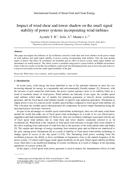 (PDF) Impact of wind shear and tower shadow on the small signal ...