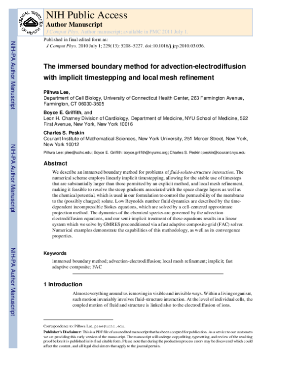 (PDF) The immersed boundary method for advection–electrodiffusion with implicit timestepping and ...
