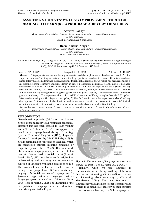 (PDF) Assisting Students’ Writing Improvement Through Reading to Learn ...