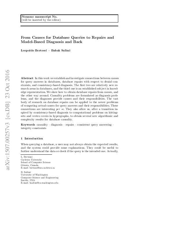 (PDF) From Causes for Database Queries to Repairs and Model-Based ...