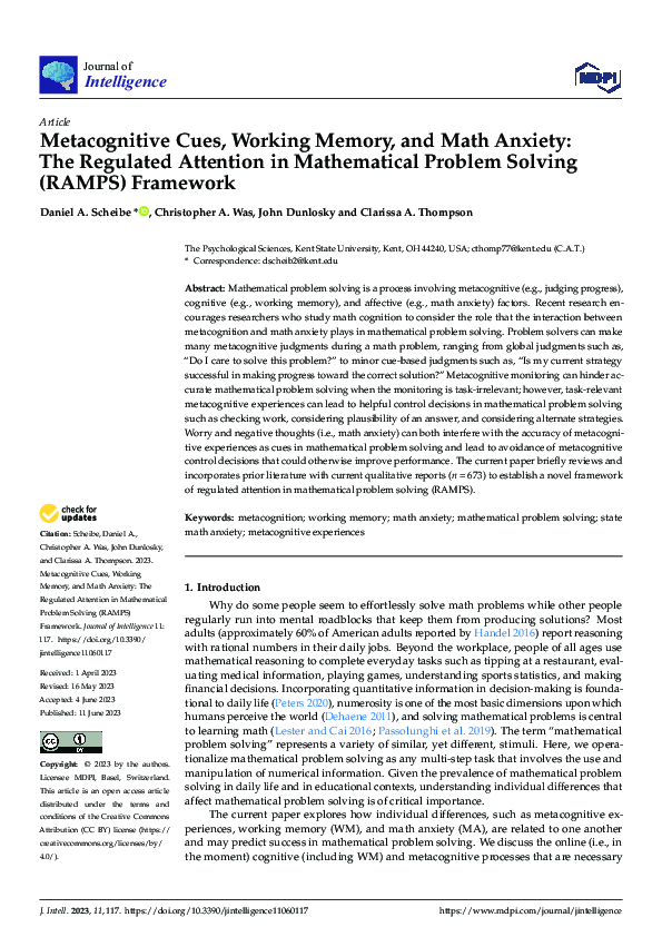 (PDF) Metacognitive Cues, Working Memory, and Math Anxiety: The ...