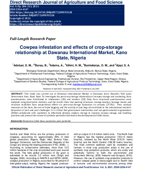 (PDF) Cowpea infestation and effects of crop-storage relationship at ...
