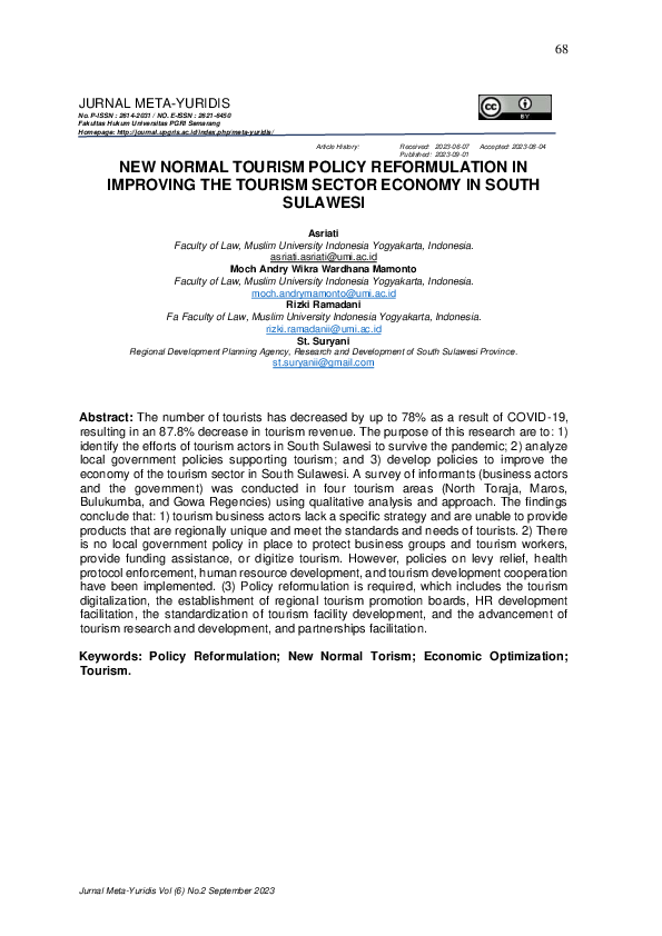 (PDF) New Normal Tourism Policy Reformulation in Improving the Tourism ...