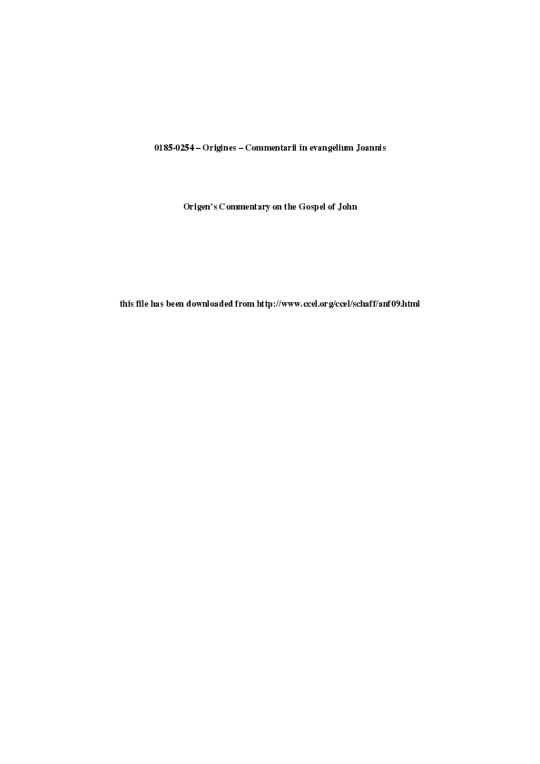 (PDF) Origen's Commentary on the Gospel of John