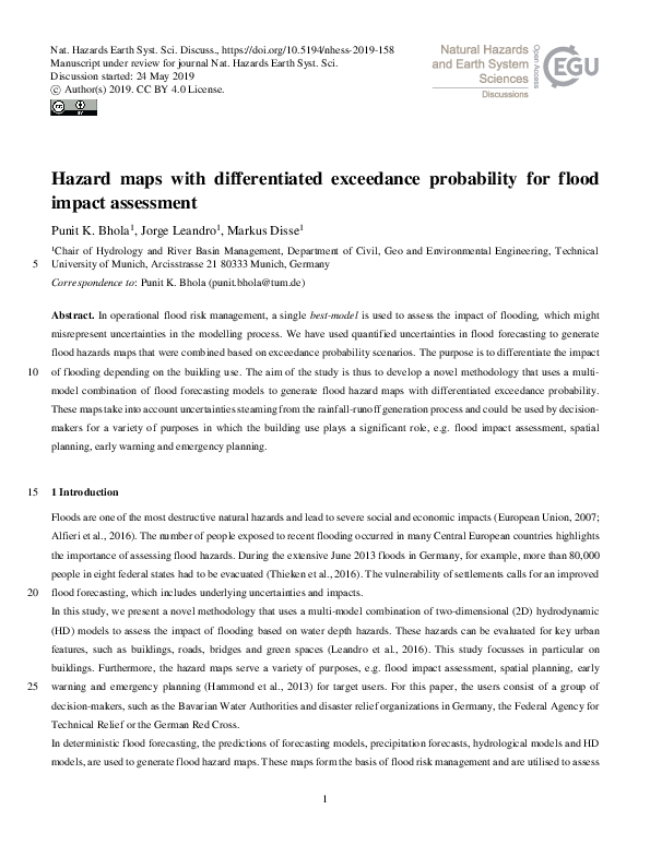 (PDF) Hazard maps with differentiated exceedance probability for flood ...
