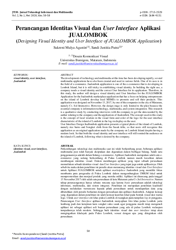 (PDF) Perancangan Identitas Visual dan User Interface Aplikasi JUALOMBOK