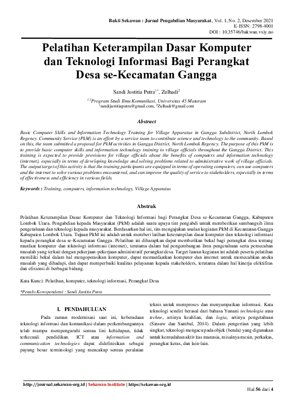 (PDF) Pelatihan Keterampilan Dasar Komputer dan Teknologi Informasi Bagi Perangkat Desa se ...