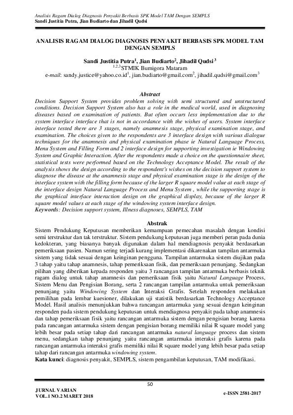 (PDF) Analisis Ragam Dialog Diagnosis Penyakit Berbasis SPK Model Tam ...