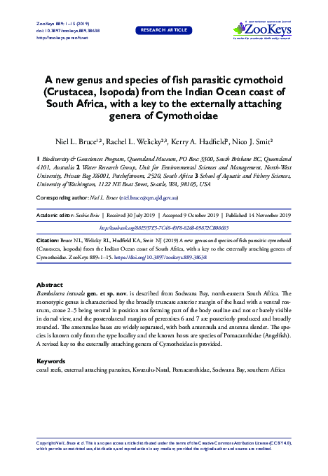 (PDF) A new genus and species of fish parasitic cymothoid (Crustacea ...