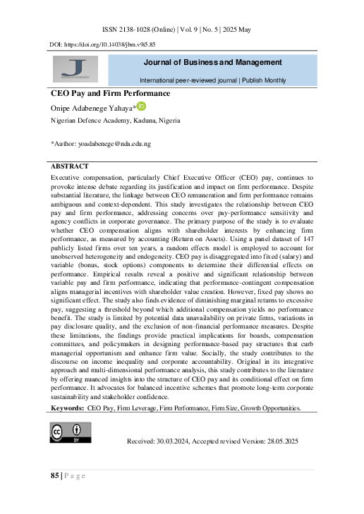 (PDF) CEO Pay and Firm Performance