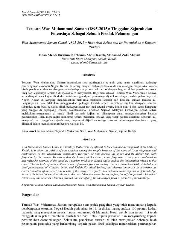 (PDF) Wan Muhammad Saman Canal (1895-2015): historical relics and its ...
