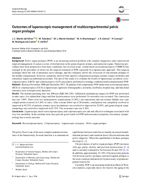 (PDF) Outcomes of laparoscopic management of multicompartmental pelvic ...