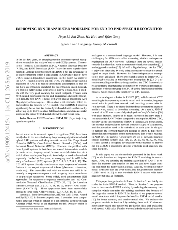 (PDF) Improving RNN Transducer Modeling for End-to-End Speech Recognition