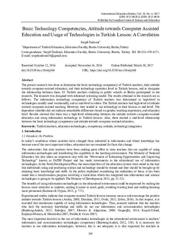 (PDF) Basic Technology Competencies, Attitude towards Computer Assisted ...