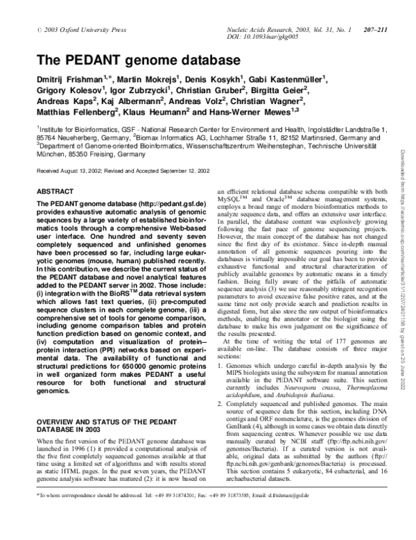 (PDF) The PEDANT genome database