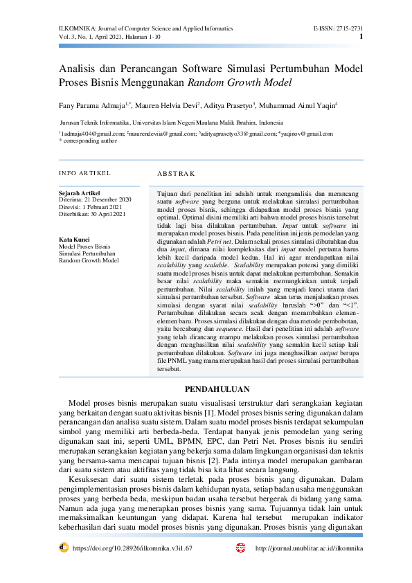 (PDF) Analisis dan Perancangan Software Simulasi Pertumbuhan Model Proses Bisnis Menggunakan ...