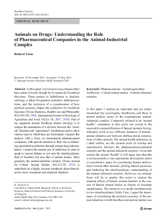 (PDF) Animals on Drugs: Understanding the Role of Pharmaceutical ...