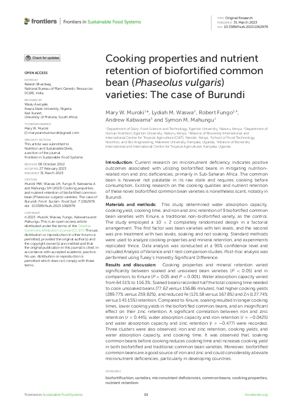(PDF) Cooking properties and nutrient retention of biofortified common ...