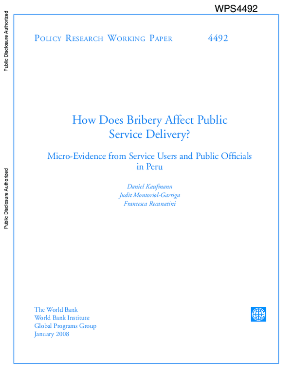 (PDF) How does Bribery Affect Public Service Delivery? Micro-Evidence ...